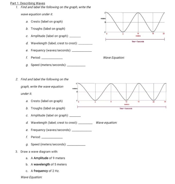 Part 1: Describing Waves 1. Find and label the following on the graph ...