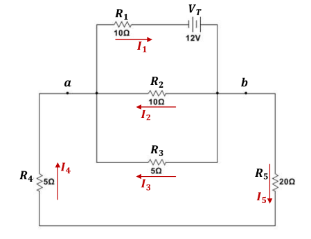 find a the potential difference between points a and b and b each current passing through each ...