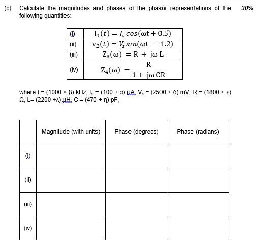 SOLVED: Calculate the magnitudes and phases of the phasor ...