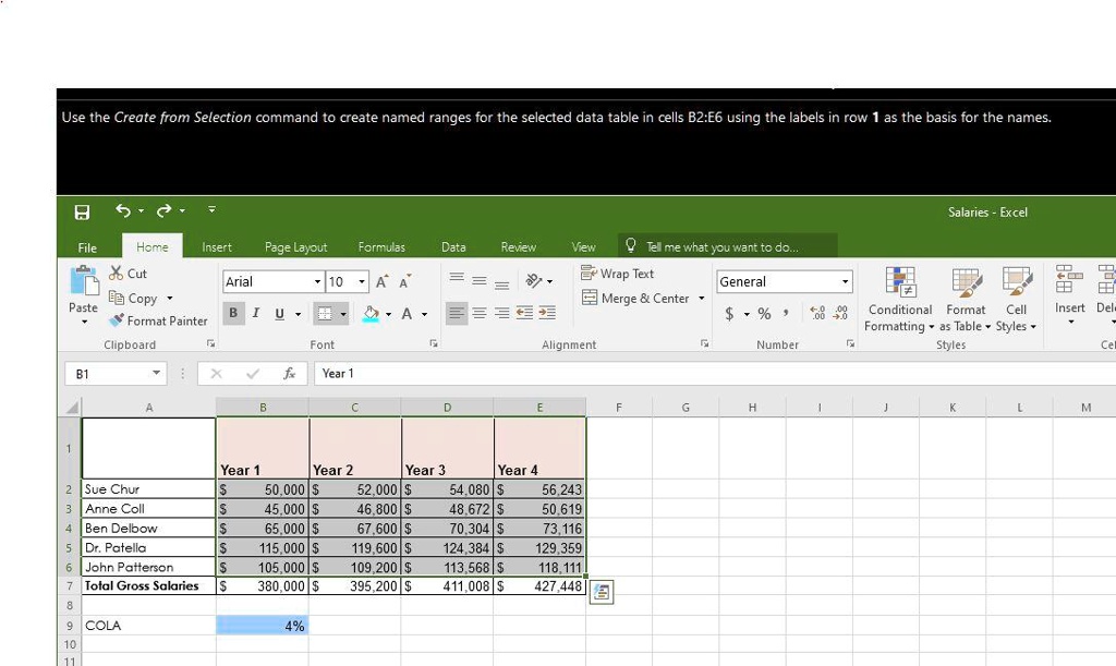 SOLVED: Use the Create from Selection command to create named ranges ... SOLVED: Use the Create from Selection command to create named ranges ...