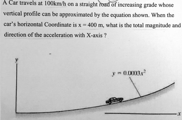 A Car travels at 100km/h on a straight road of increasing grade whose ...