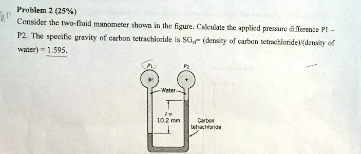 SOLVED: Problem 2 (25%): Consider the two-fluid manometer shown in the figure. Calculate the ...