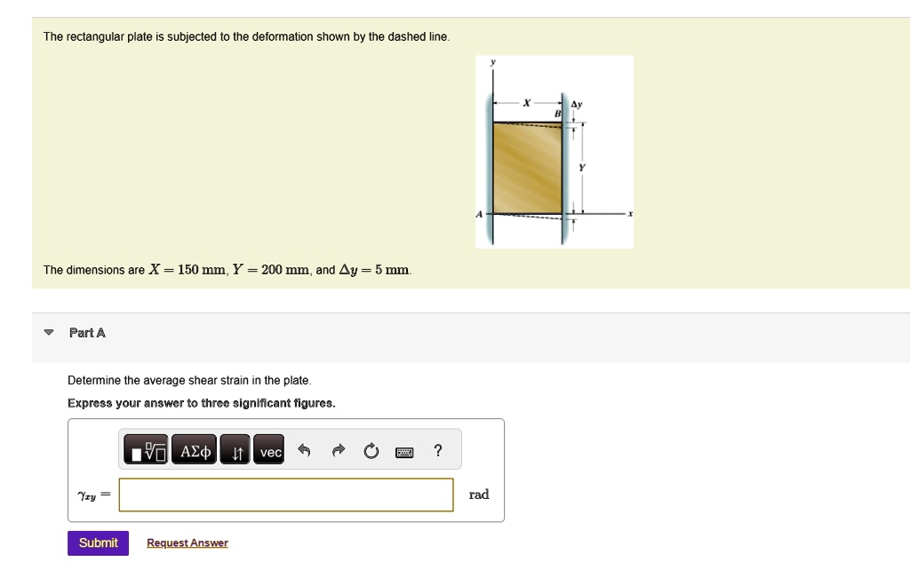 the rectangular plate is subjected to the deformation shown by the ...