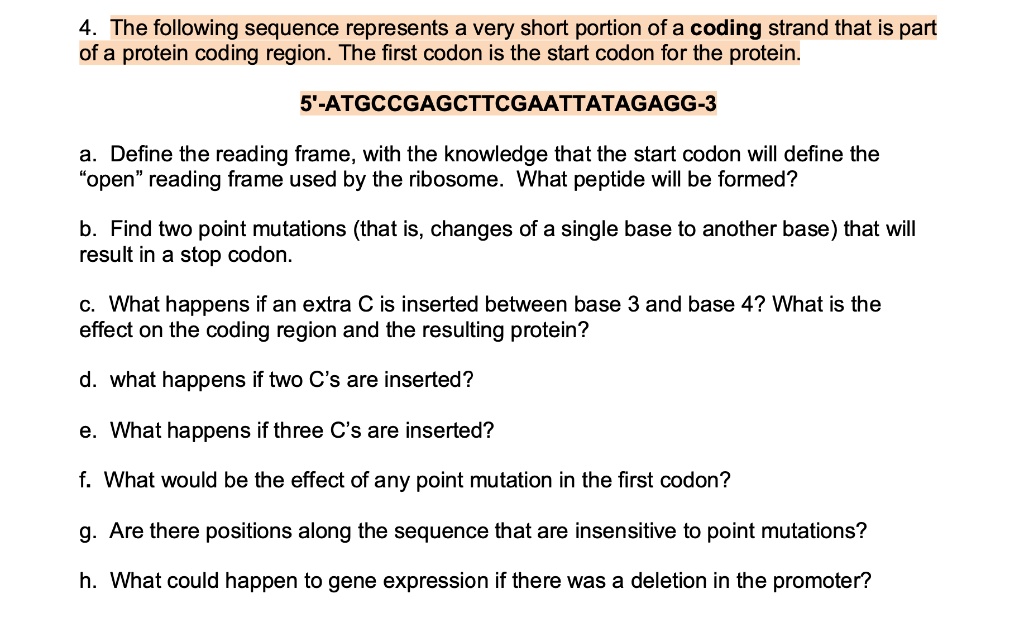 SOLVED:The following sequence represents a very short portion of a ...