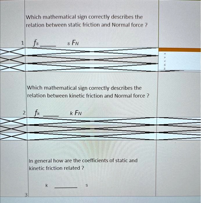 Which mathematical sign correctly describes the relation between static ...