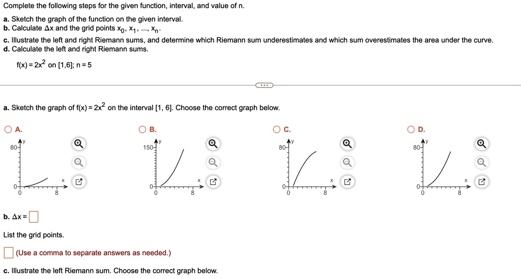 Complete the following steps for the given function, interval, and value of n. a. Sketch the ...