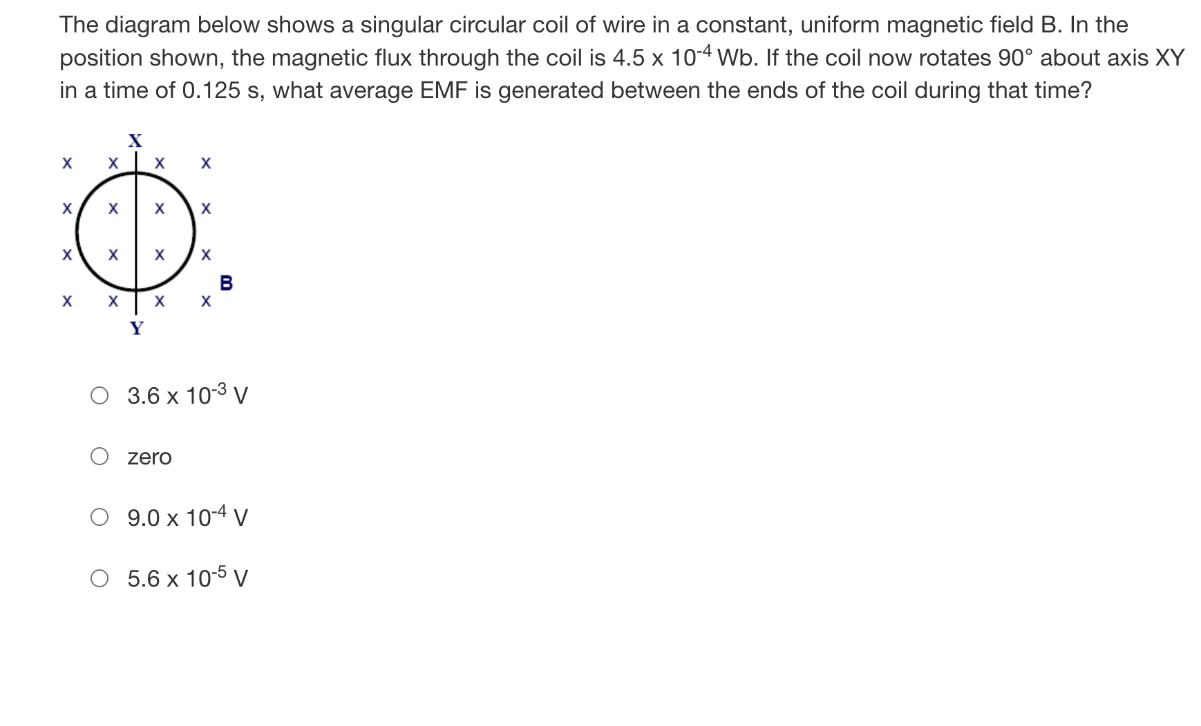 The diagram below shows a singular circular coil of wire in a constant ...