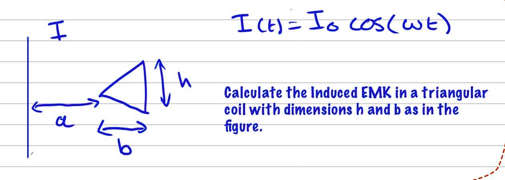 I h I (t) = I0 cos(ωt) Calculate the Induced EMK in a triangular coil ...