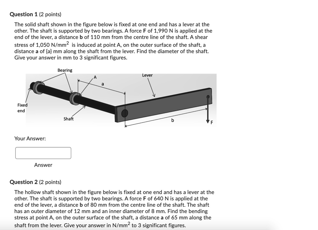 SOLVED: Question 1 (2 points) The solid shaft shown in the figure below ...