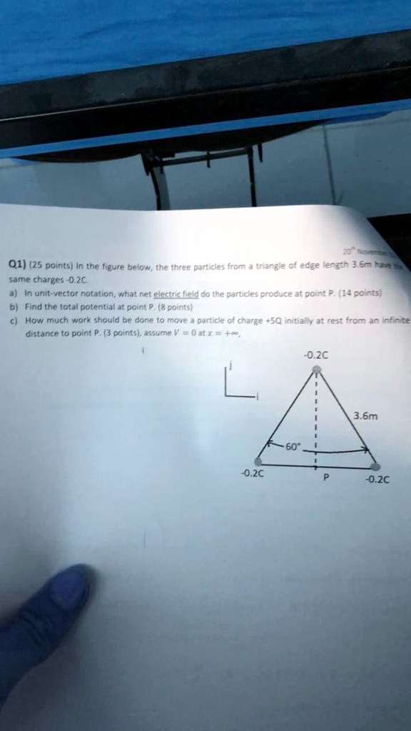SOLVED:01) (25 points) In the figure belo #, the three particles from ...