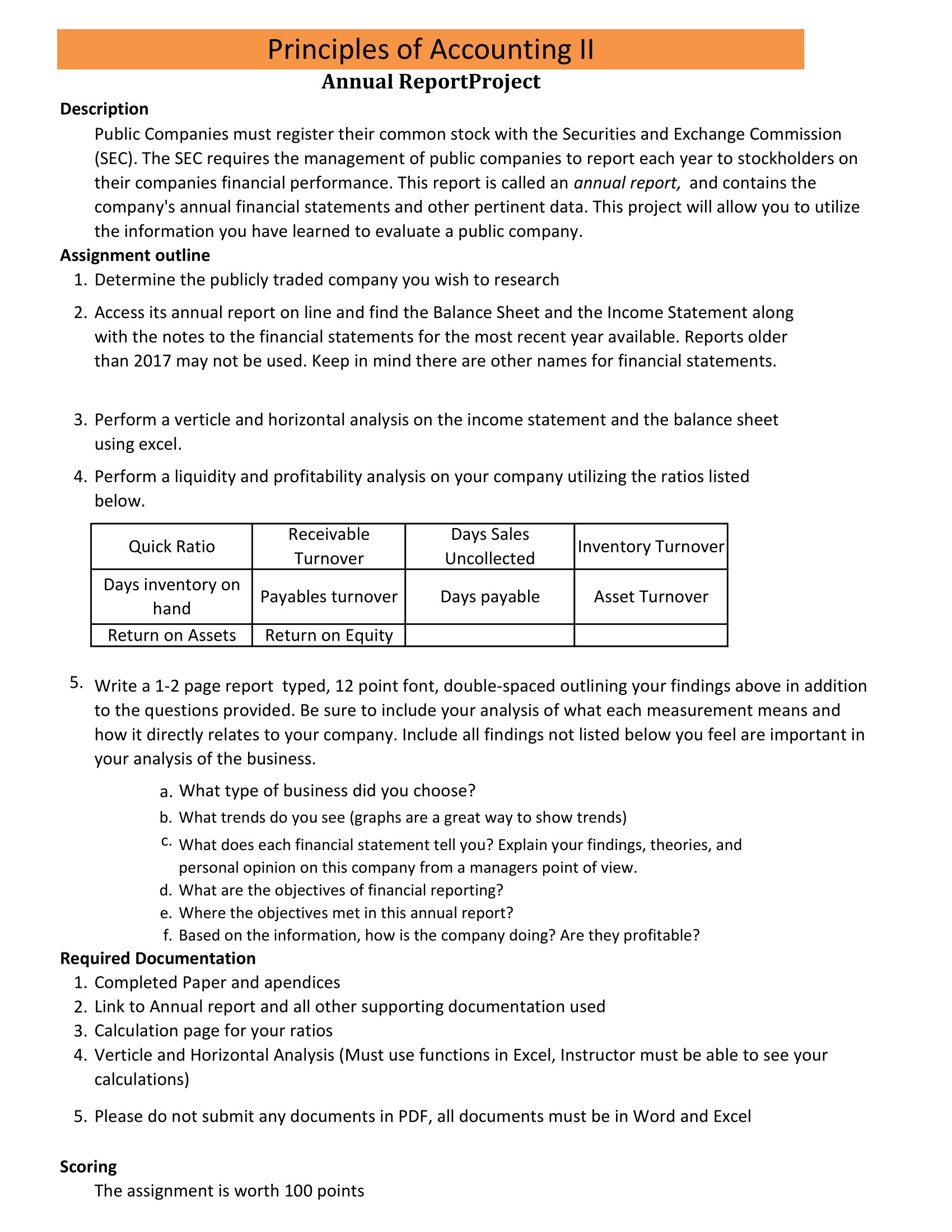 SOLVED: Principles of Accounting II Annual ReportProject Description ...