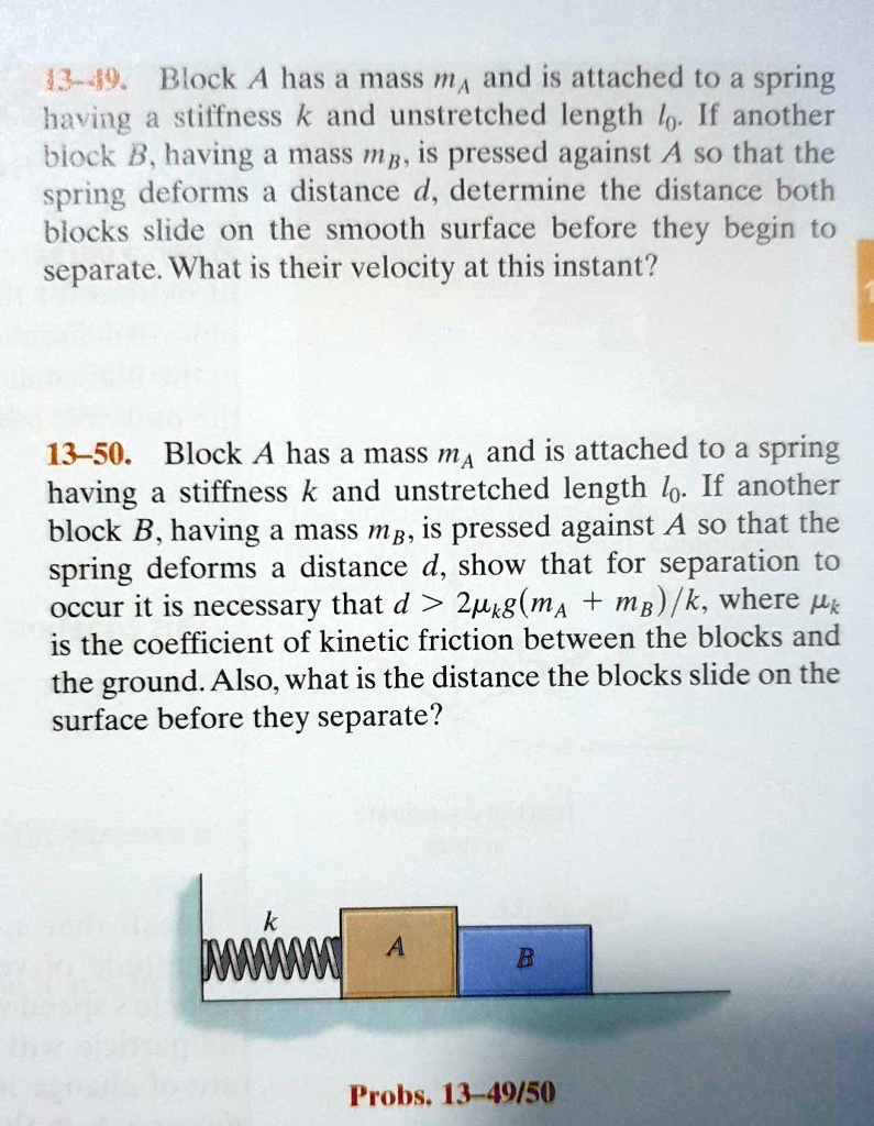 SOLVED: Block A has a mass m and is attached to a spring having a stiffness k and unstretched ...