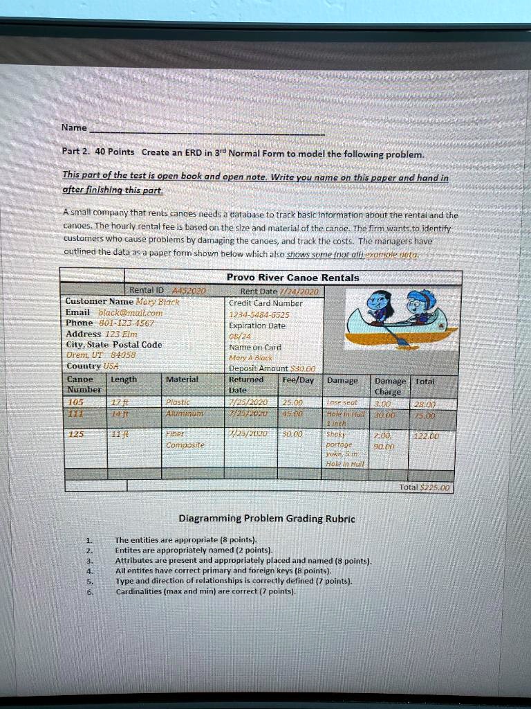make a erd database design in 3rd normal form for the following problem ...