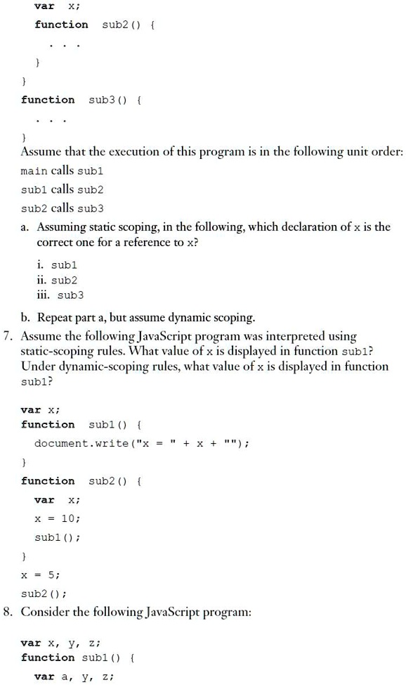 Solved Var X Function Sub2 1 Function Sub3 Assume That The Execution Of This Program Is In