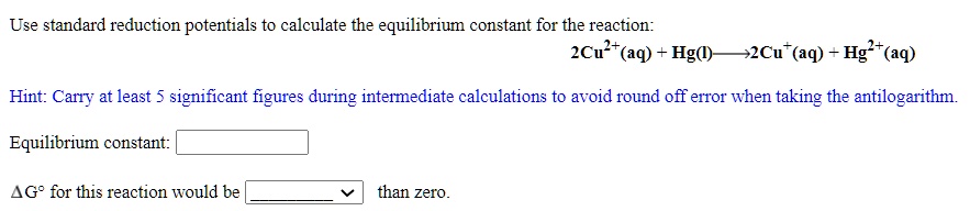 Solved Use Standard Reduction Potentials To Calculate The Equilibrium