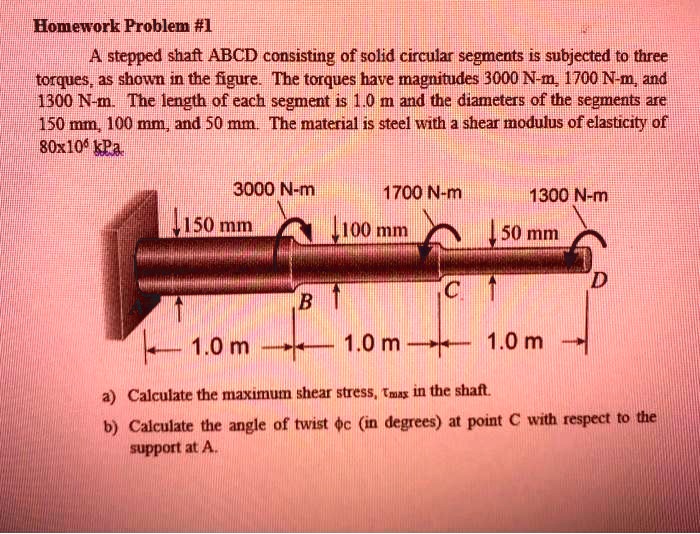 Solved Homework Problem 1 A Stepped Shaft Abcd Consisting Of Solid Circular Segments Is