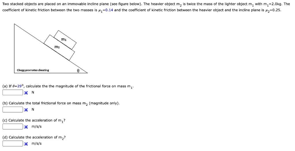Two stacked objects are placed on an immovable incline plane...