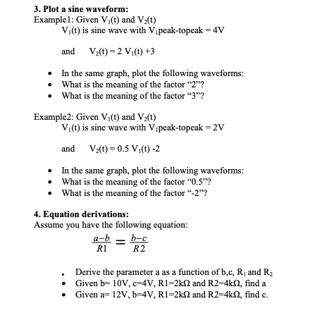 SOLVED: Plot a sine waveform: Example: Given Vi(t) and Vz(t), where Vi ...