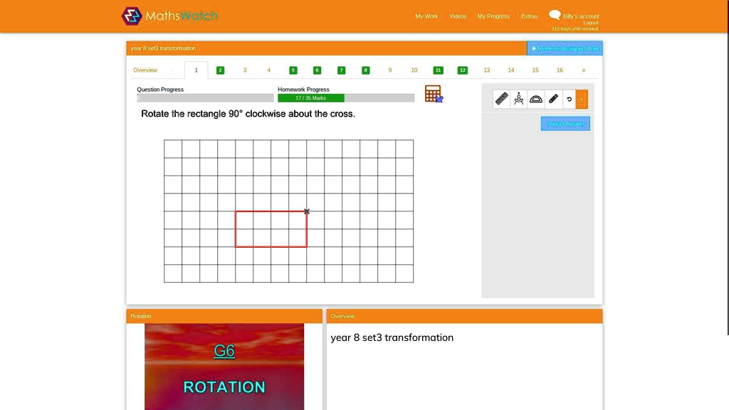 Rotate the rectangle 90° clockwise about the cross.