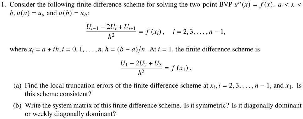 1. Consider the following finite difference scheme for solving the two-point BVP u”(x) = f(x). a