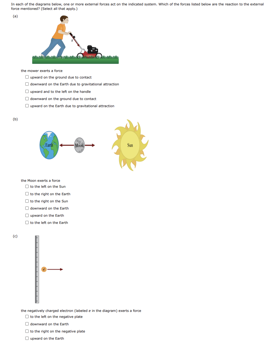 In each of the diagrams below, one or more external forces act on the ...