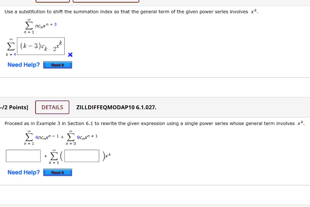 SOLVED: Use substitution to shift the summation index so that the ...