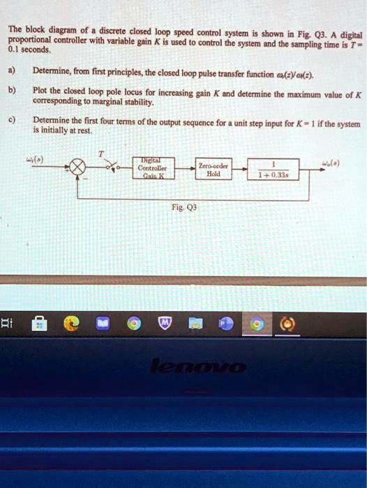The block diagram of a discrete closed loop speed control system is shown in Fig. Q3. A digital ...