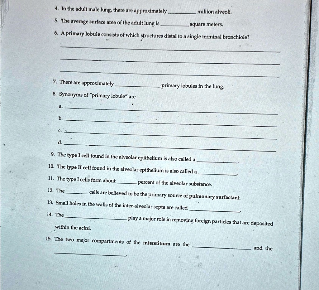 SOLVED: In the adult male lung, there are approximately million alveoli ...