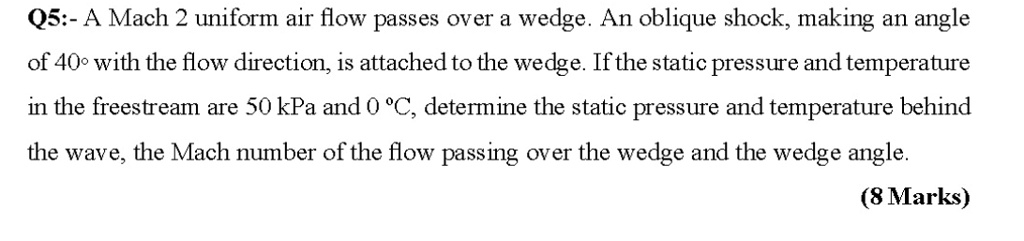 Q5: A Mach 2 uniform airflow passes over a wedge. An oblique shock ...