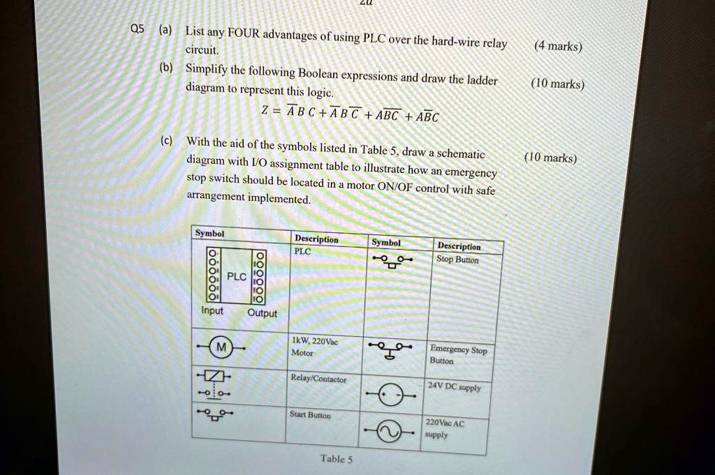 SOLVED: Q5 (a) List any FOUR advantages of using PLC over the hard ...