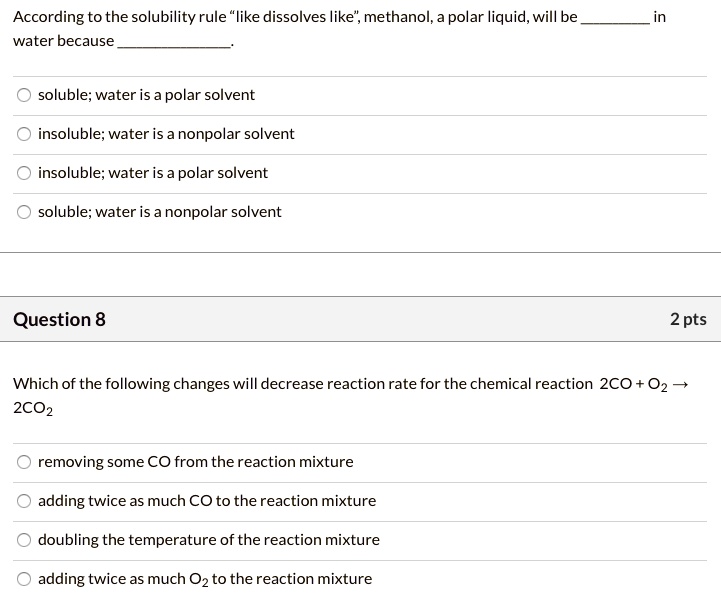 according to the solubility rule like dissolves like methanol polar ...