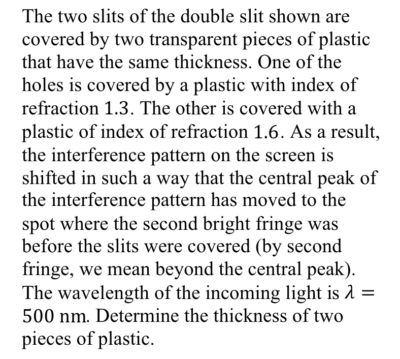 the two slits of the double slit shown are covered by two transparent ...