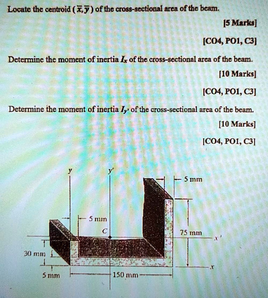 Locate the centroid (x̅, y̅) of the cross-sectional area of the beam ...