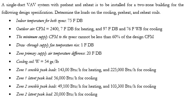 A single-duct VAV system with preheat and reheat is to be installed for ...