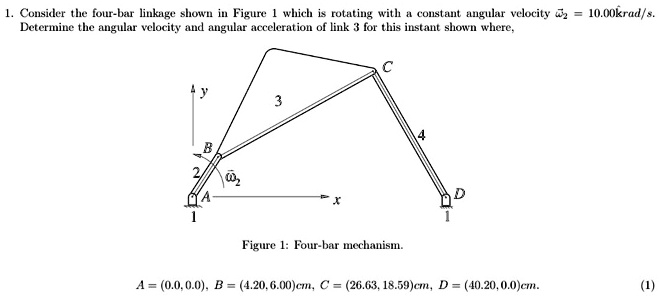 1. Consider the four-bar linkage shown in Figure 1 which is rotating with a constant angular ...