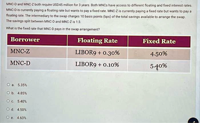 MNC-D and MNC-Z both require USD45 million for 3 years. Both MNCs have ...