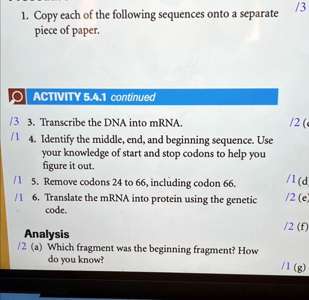Solved Copy Each Of The Following Sequences Onto A Separate 13 Piece Of Paper Activity 5 4 1