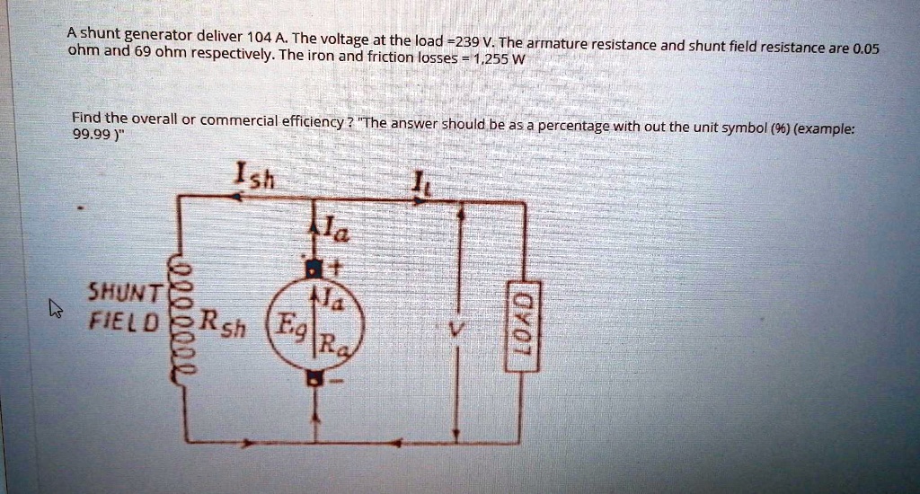 SOLVED: A shunt generator delivers 104 A. The voltage at the load is ...