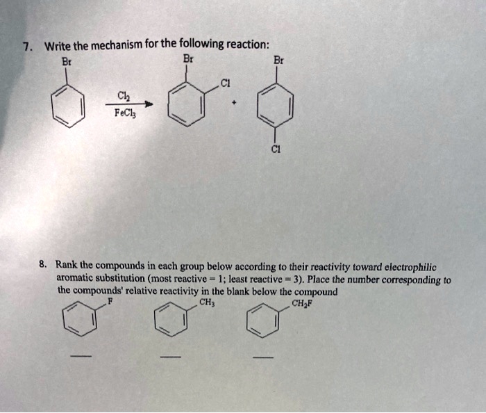 Write the mechanism for the following reaction: FeCl Rank the compounds ...