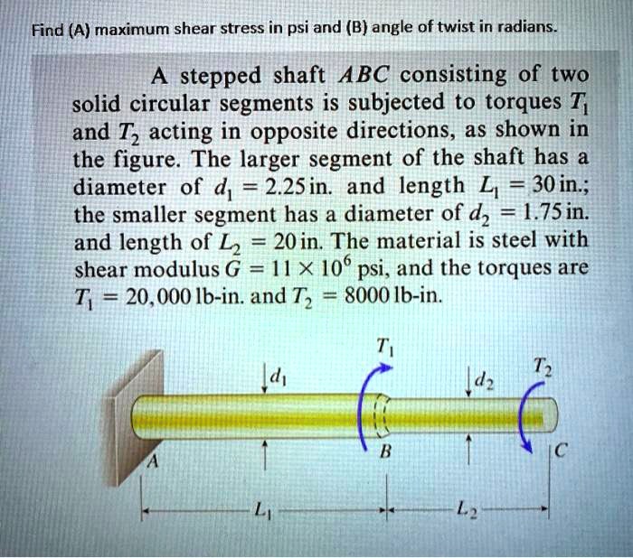 Find (A) maximum shear stress in psi and (B) angle of twist in radians ...