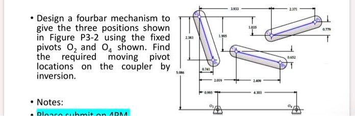 SOLVED: Design a four-bar mechanism to give the three positions shown in Figure P3-2 using the ...