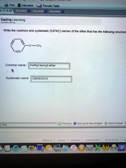 Print Calculator Periodic Table n 17 of 28 Incorrect Incorrect Incorrect Sapling Learning ...