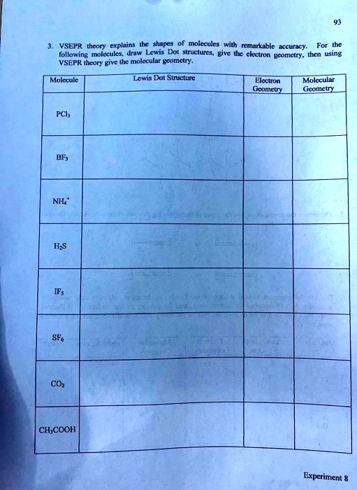 SOLVED: VSEPR theory explains shapes of molecules with accuracy. First ...