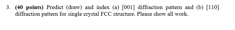 3. (40 points) Predict (draw) and index (a) [001] diffraction pattern ...