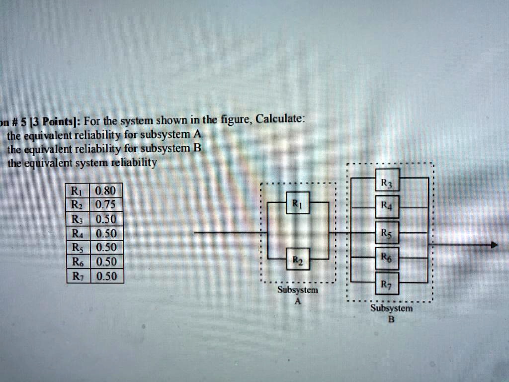 on #5 [3 Points]: For the system shown in the figure, Calculate: the equivalent reliability for ...