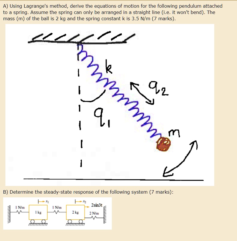 SOLVED: Using Lagrange's method, derive the equations of motion for the following pendulum ...