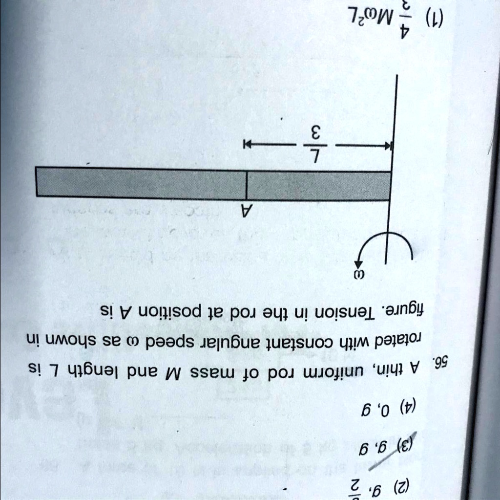 56. A thin, uniform rod of mass M and length L is rotated with constant ...