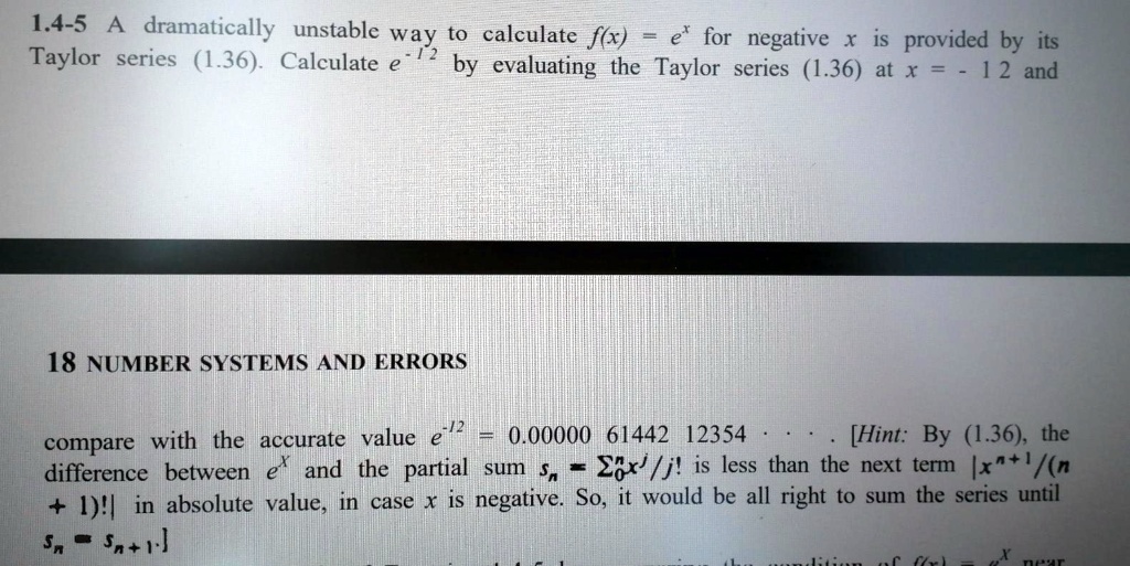 SOLVED: 1445 dramatically unstable way to calculate f(x) e* for negative is provided by its ...