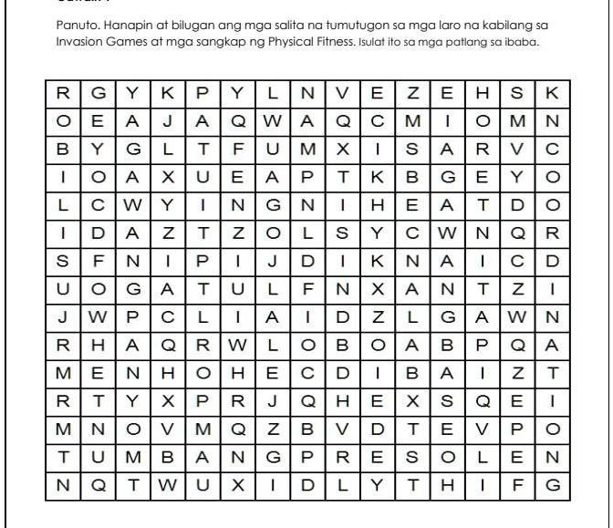 SOLVED: Ibigay ang mga salita na tumutugon sa mga laro na kabilang sa ...