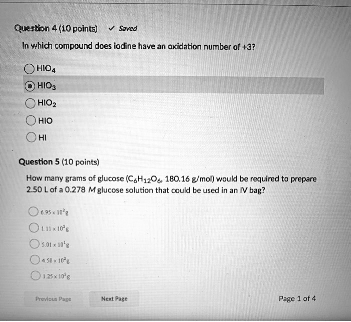 SOLVED: Question 4 (10 points) Saved: In which compound does iodine ...